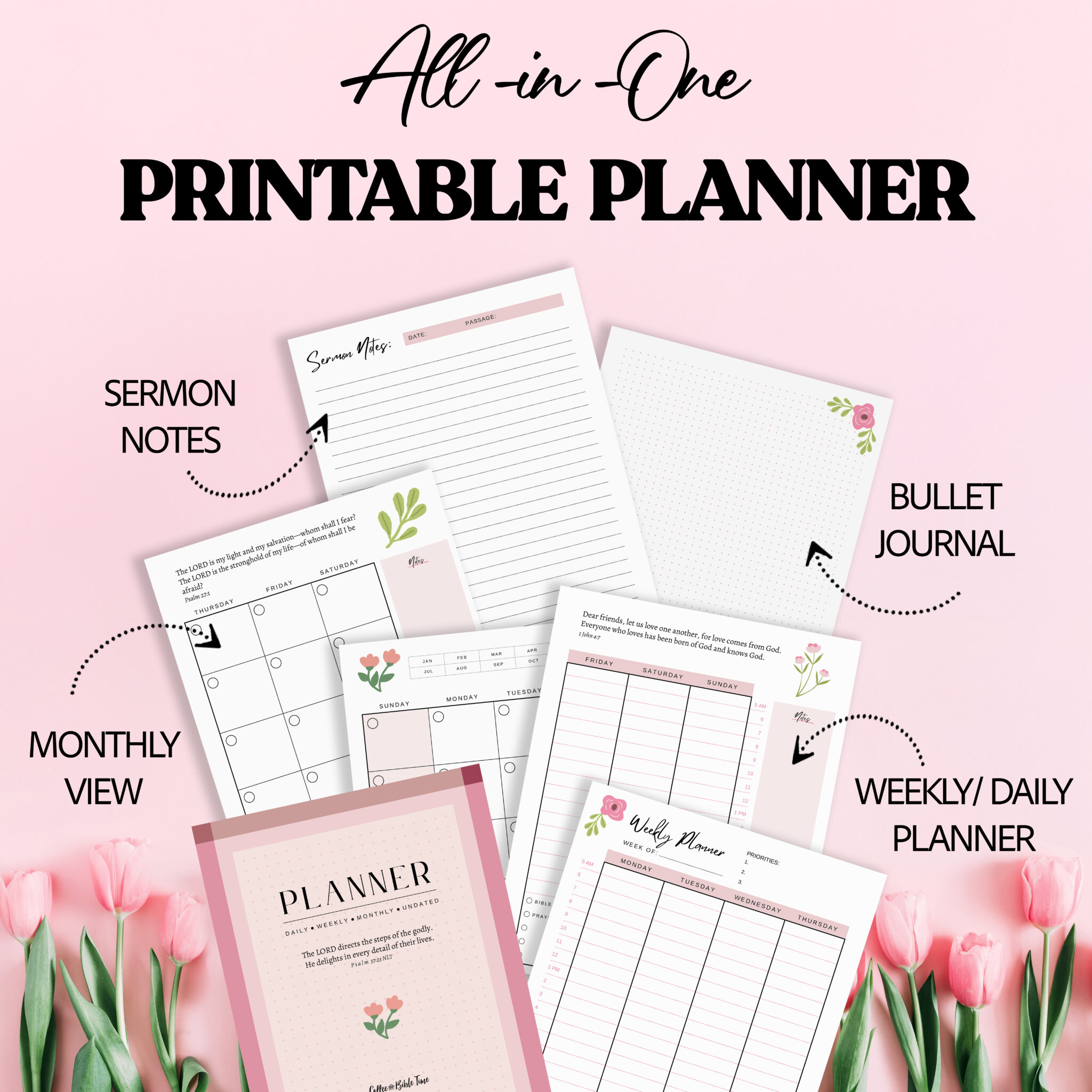All-in-One Printable Weekly Planner | Undated Christian Calendar ...